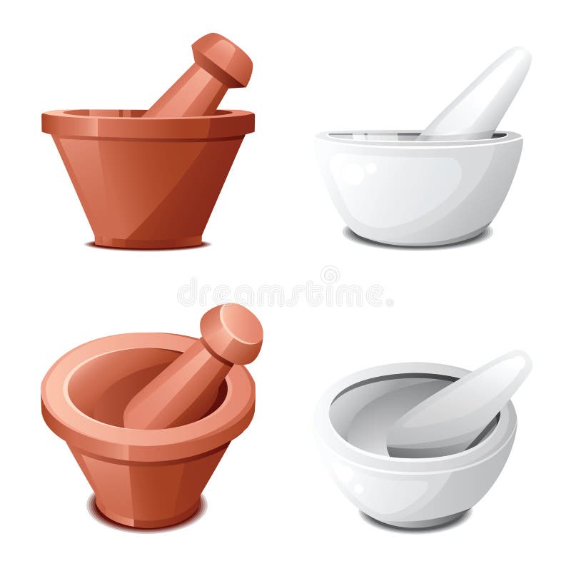 Mortiers Et Pilons Dans Deux Vues Sur Le Blanc Illustration de Vecteur ...