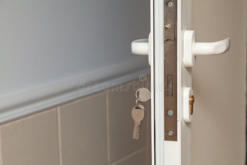 Mortise Lock Inside Plastic Door Close Up Stock Image - Image of ...