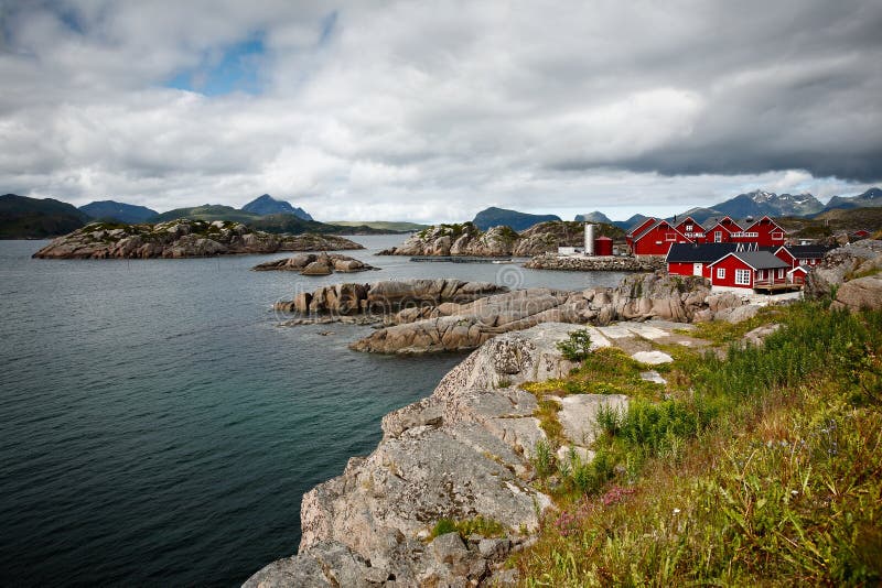 Rorbuer, Mortsund, Lofoten, Norway Stock Image - Image of fjord ...