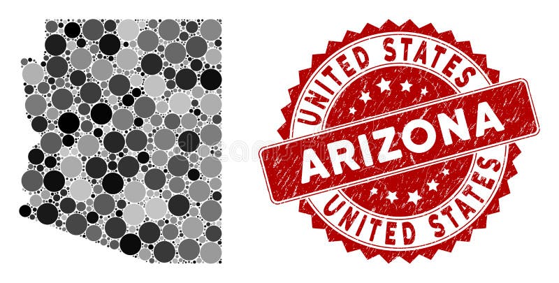 Mosaic Arizona State Map and Grunge Circle Stamp Stock Vector ...