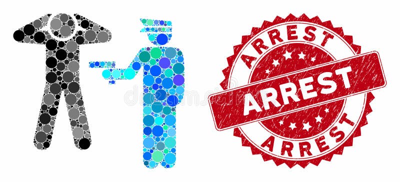 Grunge Arrested Line Seal with Mosaic Builder Person Icon Stock ...