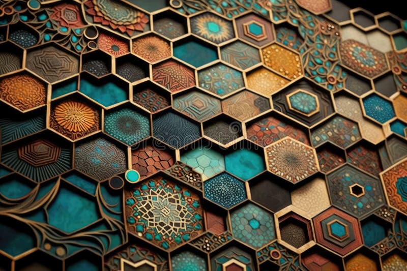 Mosaic Art Abstract Background in Hexagonal Shape Stock Illustration ...