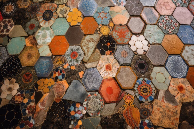 Mosaic Art Abstract Background in Hexagonal Shape Stock Illustration ...