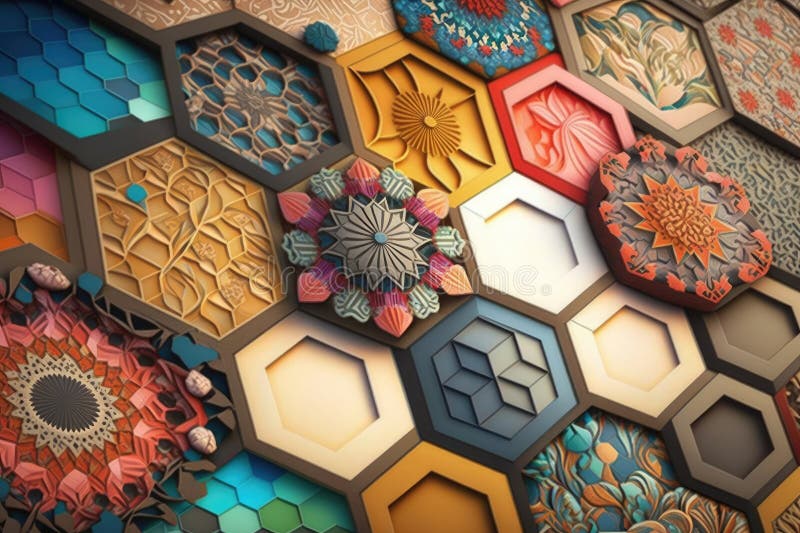 Mosaic Art Abstract Background in Hexagonal Shape Stock Illustration ...