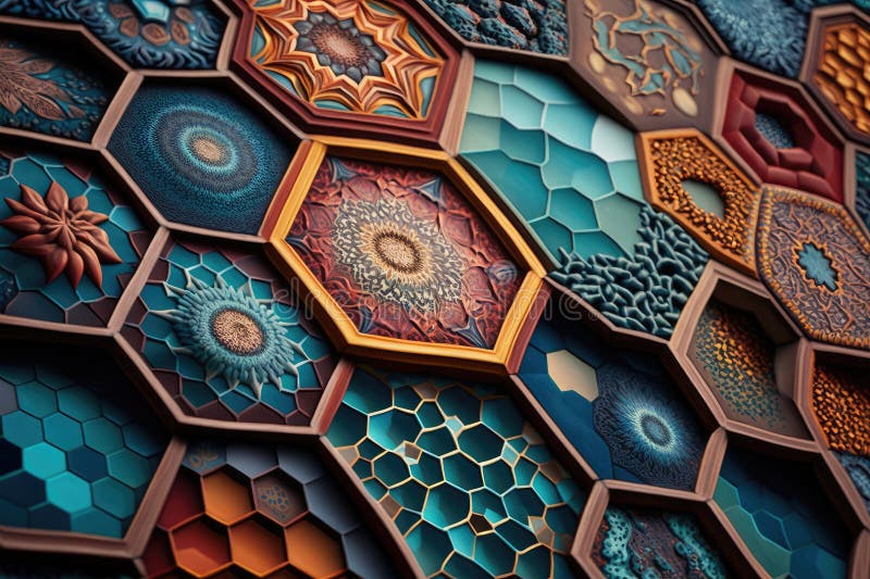 Mosaic Art Abstract Background in Hexagonal Shape Stock Illustration ...