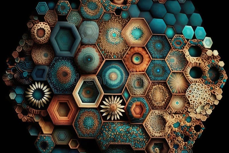 Mosaic Art Abstract Background in Hexagonal Shape Stock Photo - Image ...