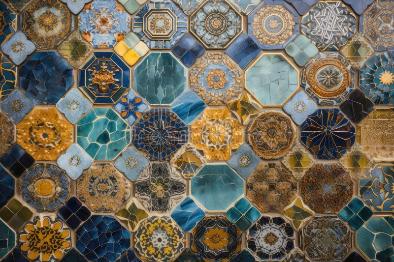 Mosaic Art Abstract Background in Hexagonal Shape Stock Photo - Image ...