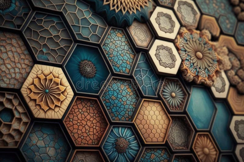 Mosaic Art Abstract Background in Hexagonal Shape Stock Illustration ...