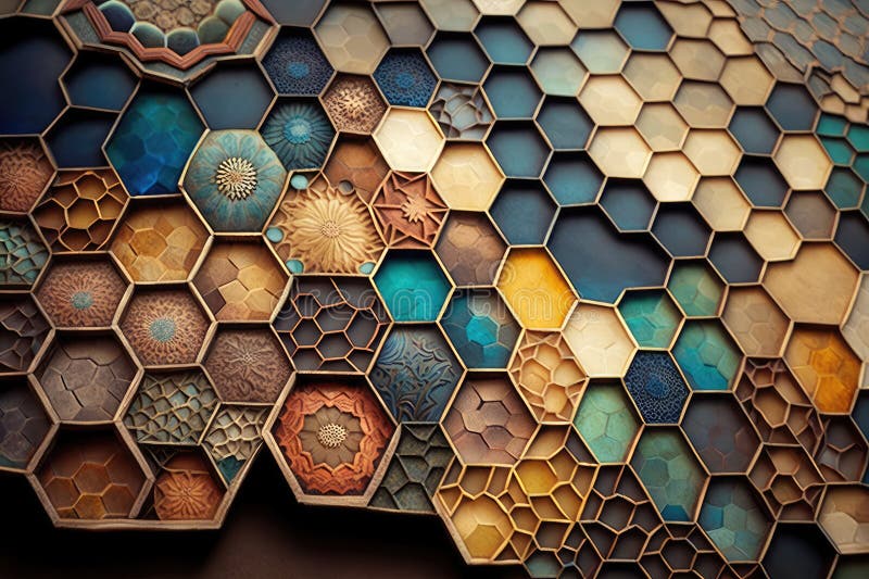 Mosaic Art Abstract Background in Hexagonal Shape Stock Illustration ...