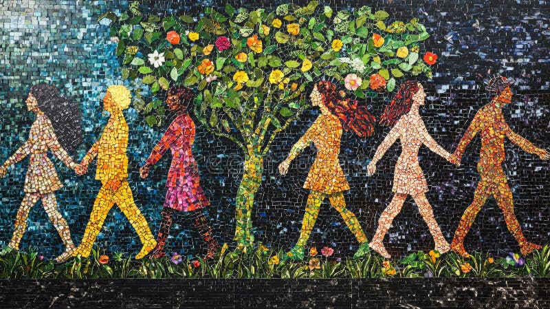 Mosaic Artwork of People Walking Together Symbolising Unity and ...