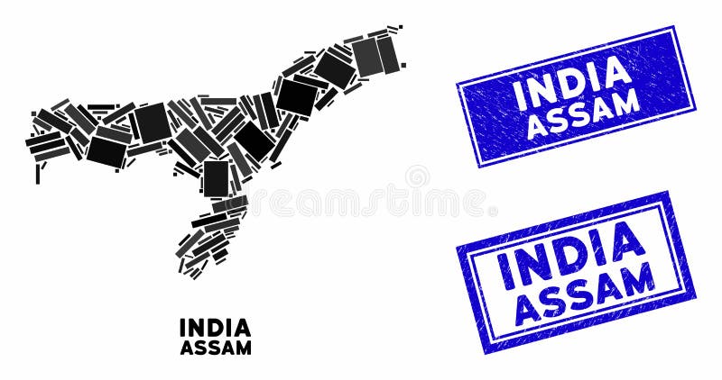 Mosaic Assam State Map and Distress Rectangle Seals Stock Illustration ...