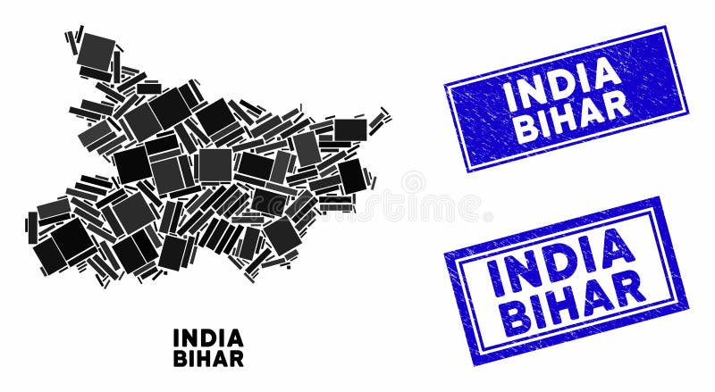 Mosaic Bihar State Map and Distress Rectangle Stamp Seals Stock ...