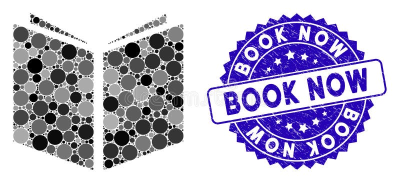 Collage Book Icon with Distress Book Now Stamp Stock Vector ...