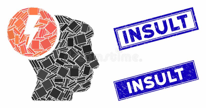 Brain Electricity Mosaic and Grunge Rectangle Insult Stamp Seals Stock ...