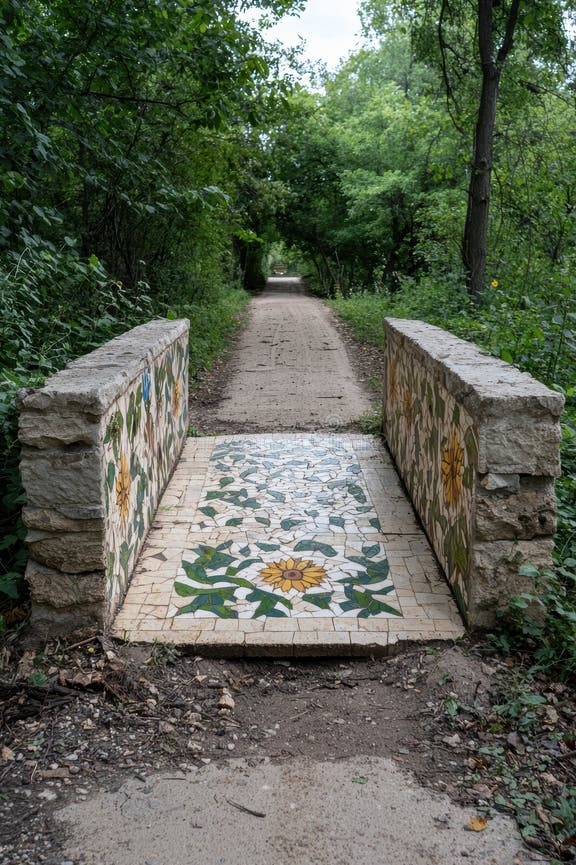 A Mosaic Bridge on a Nature Trail. Stock Illustration - Illustration of ...