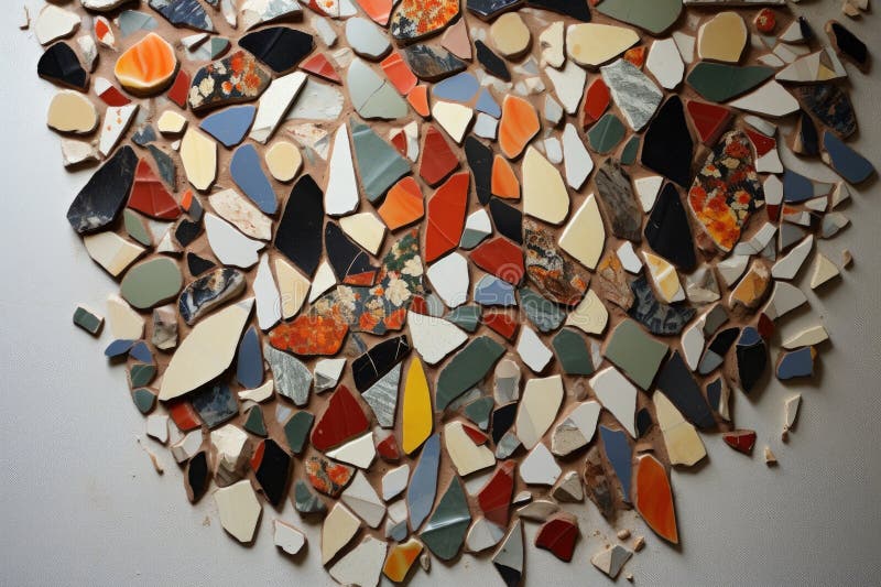 A Mosaic of Broken Ceramic Pieces on a Concrete Floor Stock Image ...