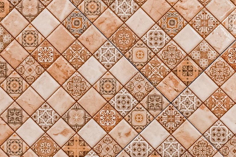 Mosaic Brown Ceramic Floor Tiles with Abstract Pattern Texture ...