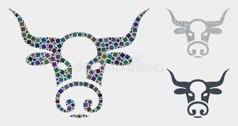 Bull Head Icon Collages of Squares and Circles Stock Vector ...