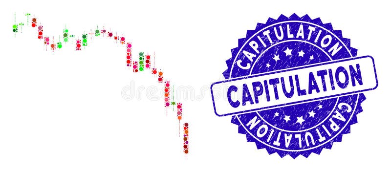 Mosaic Candlestick Chart Down Icon with Grunge Capitulation Stamp Stock ...