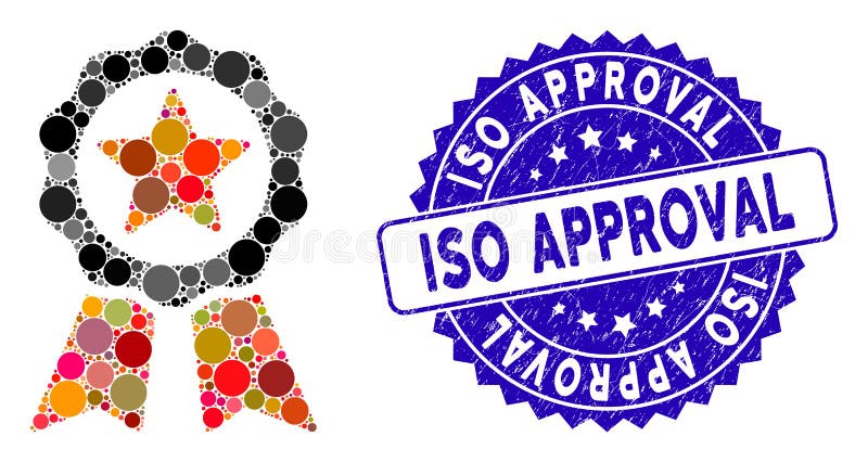 Collage Certification Seal Icon with Distress ISO Approval Stamp Stock ...