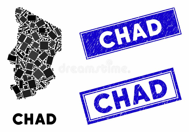 Mosaic Chad Map and Scratched Rectangle Stamp Seals Stock Illustration ...