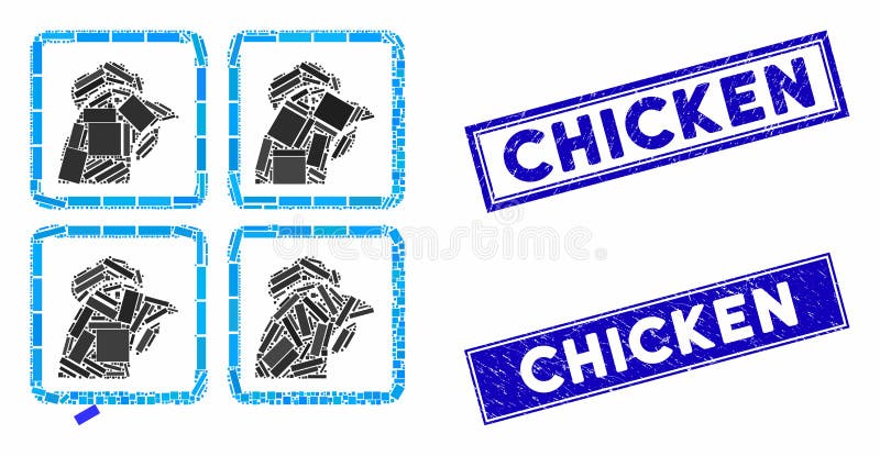 Chicken Factory Mosaic and Distress Rectangle Seals Stock Illustration ...