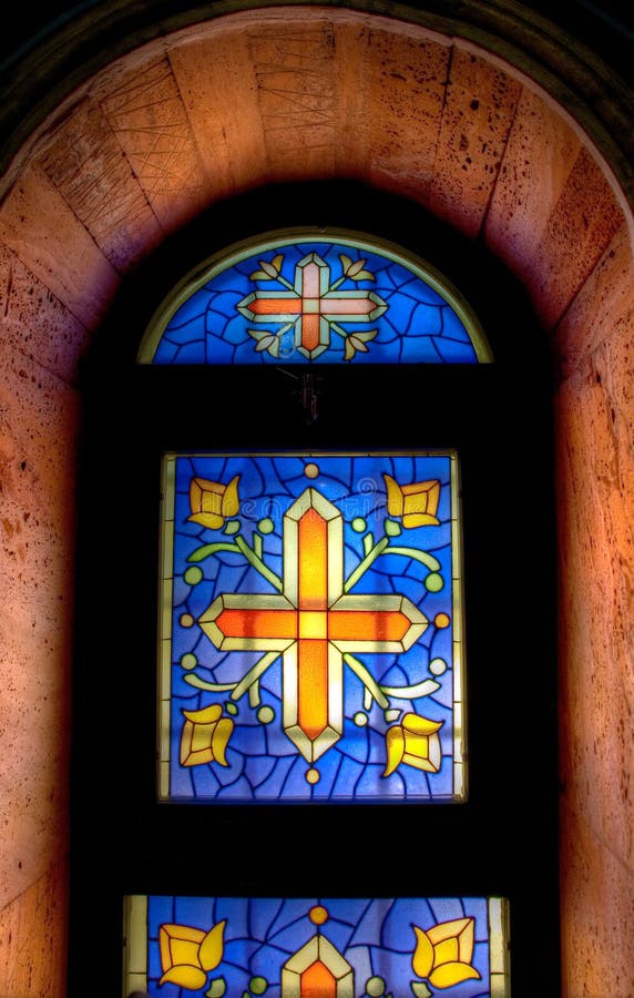 Cross Framed in Stained Glass Stock Photo - Image of church, window ...