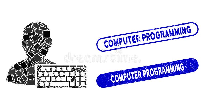 Rectangle Collage Coder with Grunge Computer Programming Seals Stock ...