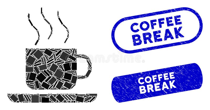 Rectangle Collage Coffee-Break with Distress Coffee Break Stamps Stock ...