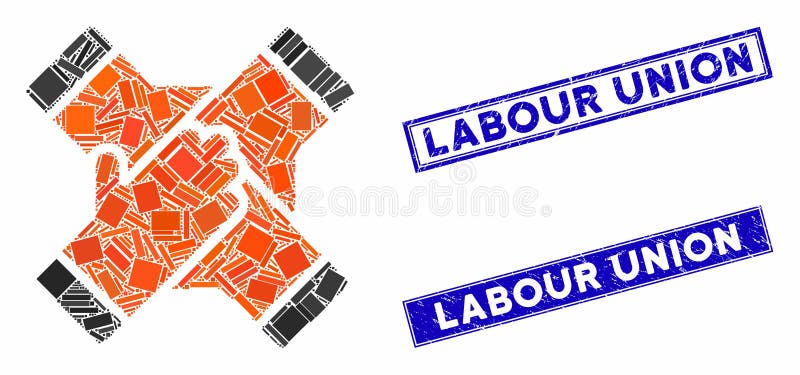 Collaboration Hands Mosaic and Scratched Rectangle Stamps Stock ...