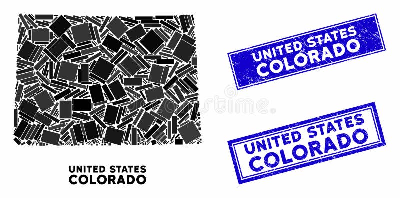 Mosaic Colorado State Map and Scratched Rectangle Stamp Seals Stock ...