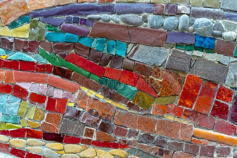 Mosaic of Colored Tiles and Natural Stones. Ceramic Mosaic Background ...