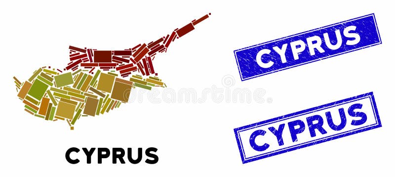 Mosaic Cyprus Countries Map and Scratched Rectangle Watermarks Stock ...