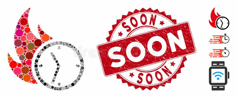 Mosaic Deadline Burn Clock Icon with Distress Soon Stamp Stock ...