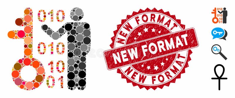 Collage Decode Key Icon with Scratched New Format Stamp Stock Vector ...