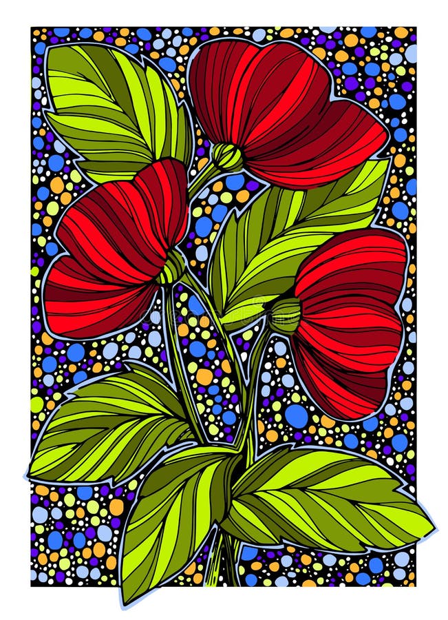 Mosaic Decorative Flowers Illustration Stock Vector - Illustration of ...