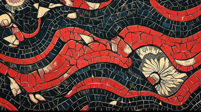 A Mosaic Depicting Flowing Red Serpents Intertwined with Floral ...