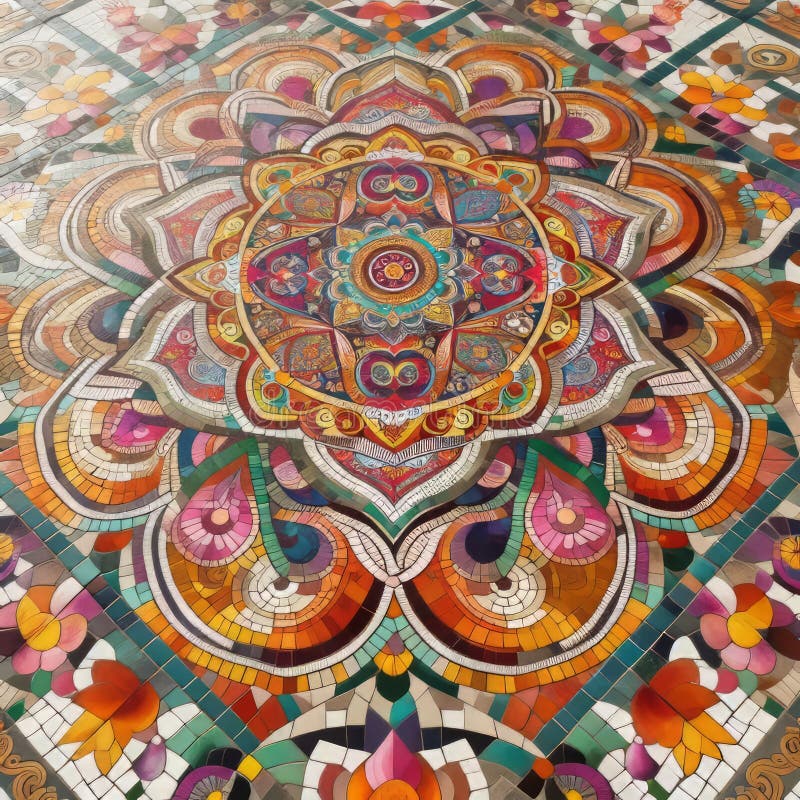 Mosaic Designs on Pathways Using Tiles of Different Holi Colors Stock ...