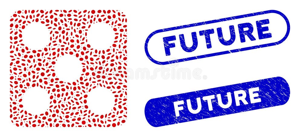Elliptic Collage Dice with Textured Future Stamps Stock Vector ...