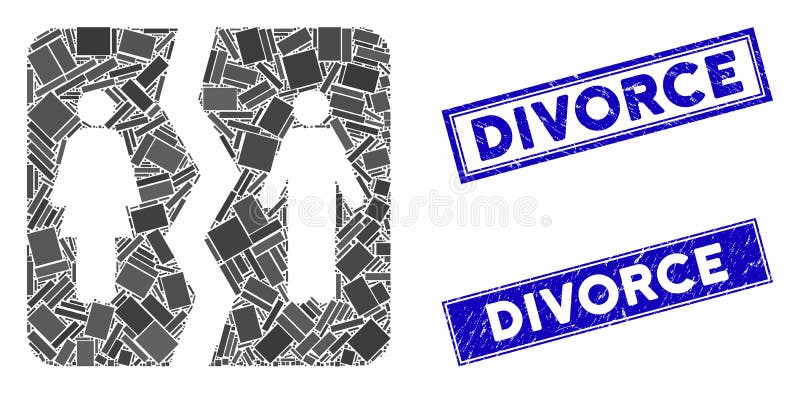 Divorce Mosaic and Scratched Rectangle Stamp Seals Stock Illustration ...