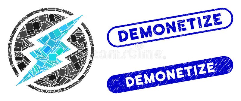 Rectangle Collage Electroneum with Distress Demonetize Stamps Stock ...