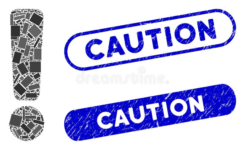 Rectangle Mosaic Exclamation Sign with Grunge Caution Stamps Stock ...