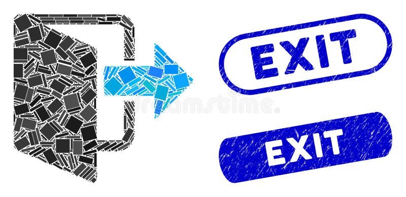 Rectangle Mosaic Exit Door with Grunge Exit Seals Stock Vector ...
