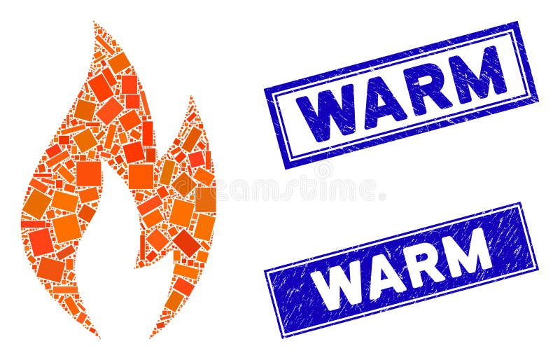 Flame Mosaic and Grunge Ice and Fire Watermark with Lines Stock Vector ...