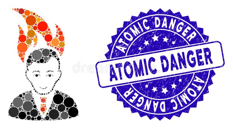 Collage Fired Manager Icon with Scratched Atomic Danger Stamp Stock ...