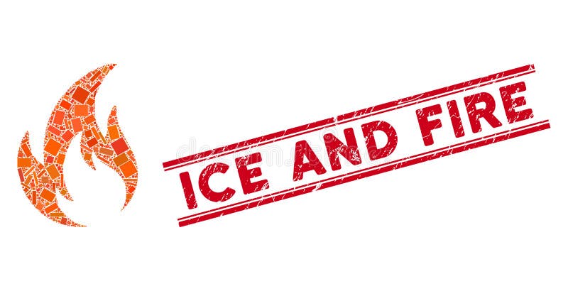 Flame Mosaic and Grunge Ice and Fire Watermark with Lines Stock Vector ...