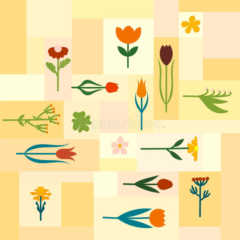 Mosaic of Flowers on Yellow Tiles Stock Vector - Illustration of plant ...