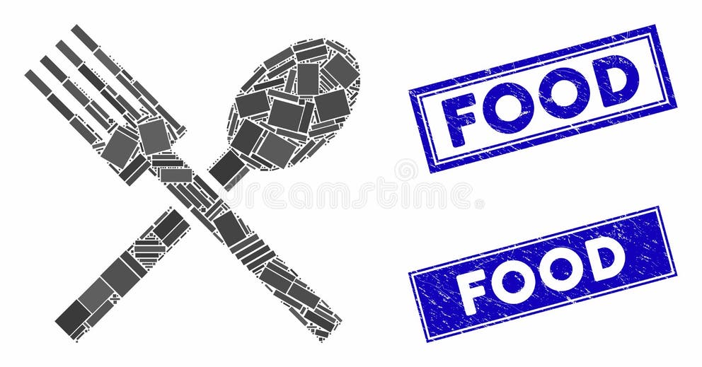 Food Mosaic and Grunge Rectangle Food Stamp Seals Stock Vector ...