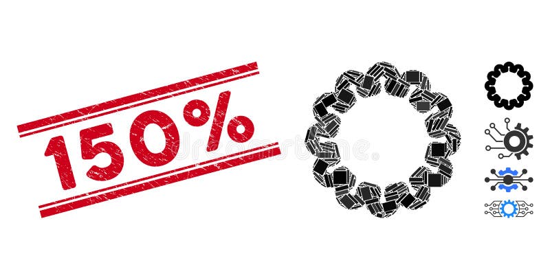 Gear Mosaic and Grunge 150 Percent Seal with Lines Stock Vector ...