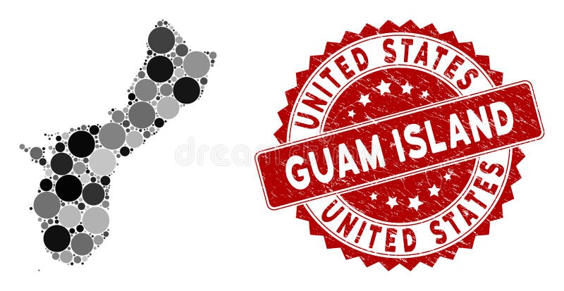 Mosaic Guam Island Map and Grunge Round Seal Stock Vector ...